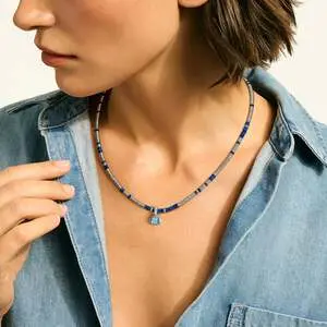 JOHNHARDY Heishi Gem Charm Necklace With Swiss Blue Topaz And Diamonds