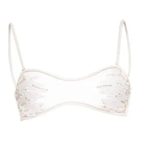 MOOREA SWIM Nadia Bandeau With Chiffon Embroidery And Glass Pearls