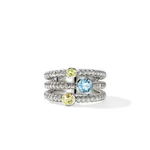 JOHNHARDY Heishi Gem Ring With Swiss Blue Topaz And Lemon Quartz - Sterling Silver
