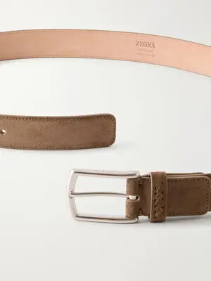 Zegna 3cm Suede Belt With Glazed Silver-tone Buckle - Neutrals