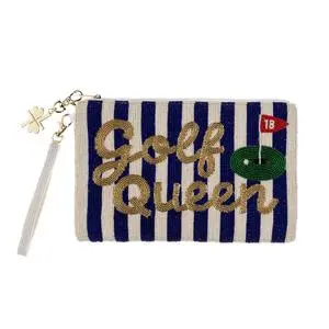 LAINES LONDON Hand-beaded Golf Queen Pouch - Blue/white