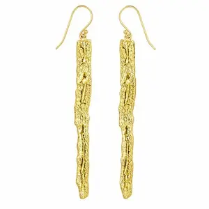 MOTHER NATURE JEWELRY Handmade Tree Bark Dangle Earrings In Recycled Brass With 14k Finish