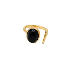 UCHI & SOTO Uchi & Soto Gold Plated Black Onyx Oval Open Front Ring Gold/black
