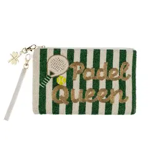 LAINES LONDON Hand-beaded Padel Queen Pouch With Gold Accents - Green/white