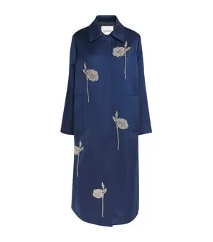 Erdem Embroidered Satin Overcoat