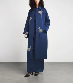 Erdem Embroidered Satin Overcoat