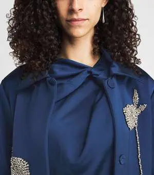 Erdem Embroidered Satin Overcoat