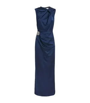 Erdem Embroidered Satin Pencil Gown