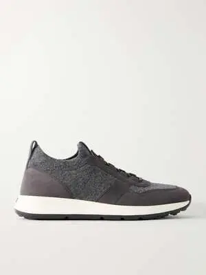 TOD'S Suede-trimmed Wool-knit Sneakers - Dark Gray