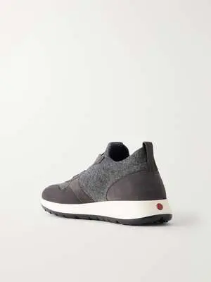 TOD'S Suede-trimmed Wool-knit Sneakers - Dark Gray