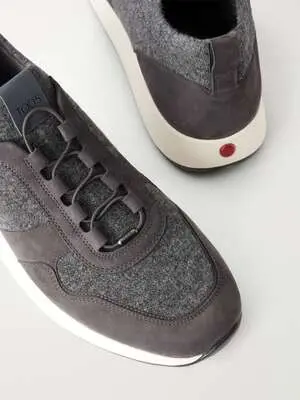 TOD'S Suede-trimmed Wool-knit Sneakers - Dark Gray