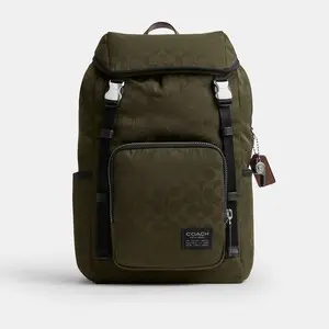 COACH Logan Backpack In Signature Nylon Dark Moss