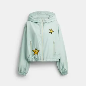 COACH X Brain Dead Star Cropped Windbreaker In Recycled Polyamide - Light Green