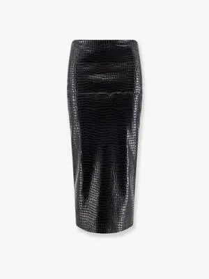 NUDE Faux Leather Embossed Croc Print Midi Skirt - Black