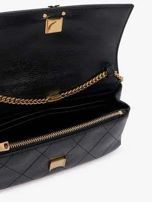 Tory Burch Charlie Quilted Chain Wallet Leather Crossbody Bag - Black