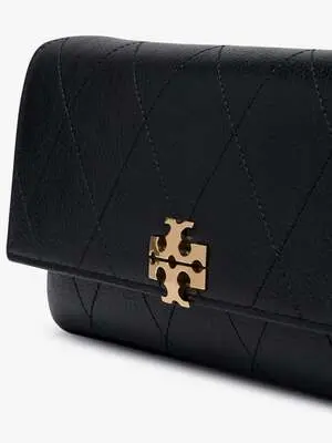 Tory Burch Charlie Quilted Chain Wallet Leather Crossbody Bag - Black