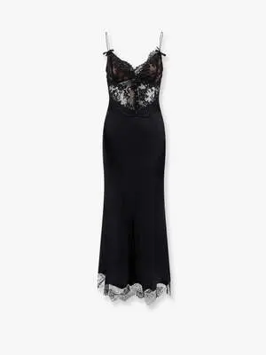 SELF-PORTRAIT Satin Dress With Lace Profiles