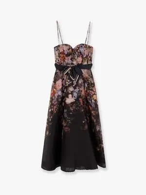 Zimmermann Valiant Corset Picnic Dress With Beaded Trim And Bow Belt - Black