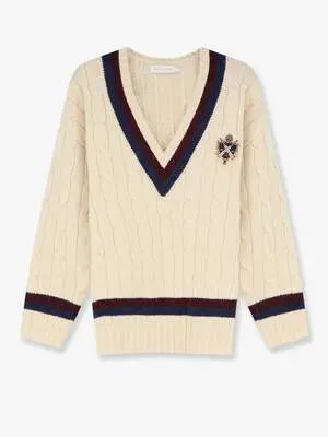 Zimmermann Valiant Cable Knit Wool Sweater With Contrast Trim - Beige