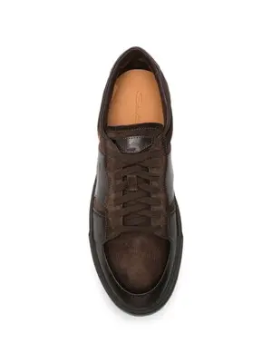 Santoni Suede-panelled Leather Sneakers