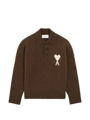 AMI Paris De Coeur Wool Polo Sweater