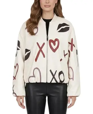 Gorski Nappa Leather Bomber Zip Jacket With Graphic Print