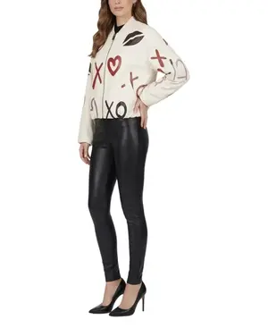 Gorski Nappa Leather Bomber Zip Jacket With Graphic Print