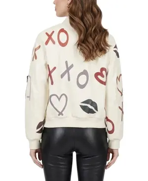 Gorski Nappa Leather Bomber Zip Jacket With Graphic Print