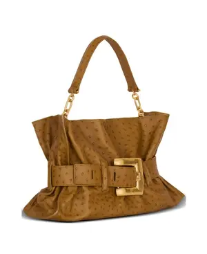 Balmain Medium Anthem Bag In Embossed Calfskin - Brown