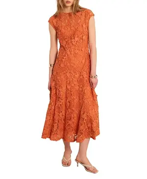 Mint Velvet Sleeveless Applique Lace Midi Dress - Orange