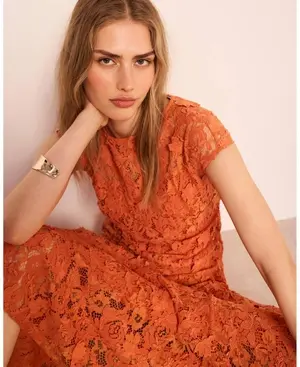 Mint Velvet Sleeveless Applique Lace Midi Dress - Orange