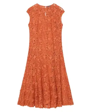 Mint Velvet Sleeveless Applique Lace Midi Dress - Orange