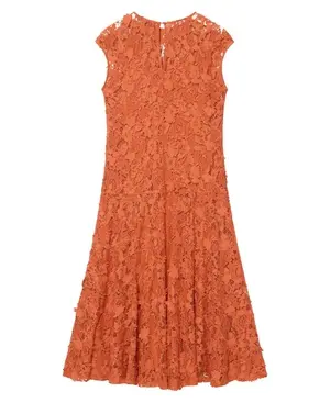 Mint Velvet Sleeveless Applique Lace Midi Dress - Orange