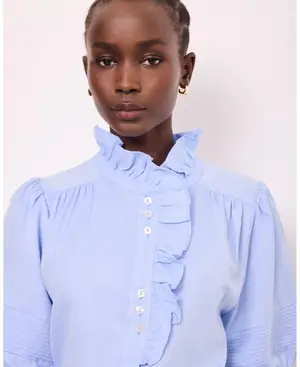 Mint Velvet Cotton Chambray Ruffle Blouse