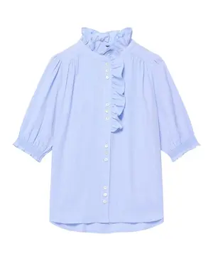 Mint Velvet Cotton Chambray Ruffle Blouse