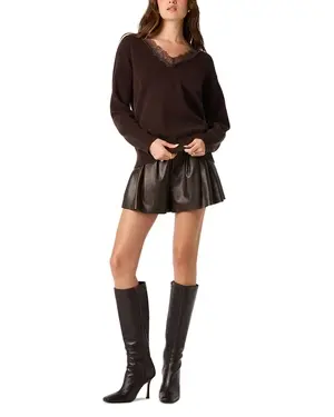 Astr The Label Wool V-neck Sweater With Lace Trim - Brown
