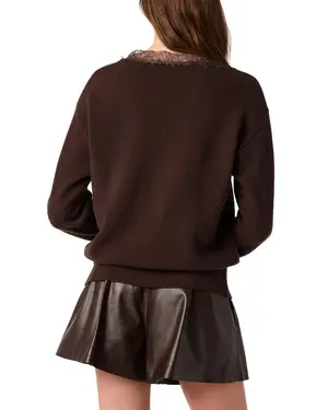 Astr The Label Wool V-neck Sweater With Lace Trim - Brown