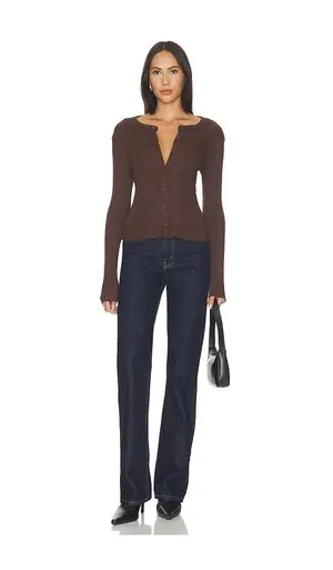 BOBI Ruffle Cardigan In Brown