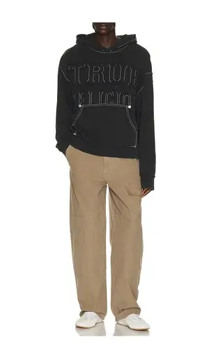 True Religion Applique Big T Boxy Hoodie In Black
