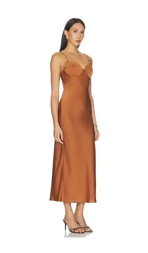 ELODIE THE LABEL Nocturne Satin Slip Dress With Lace Trims