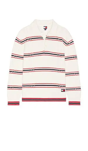 Tommy Hilfiger Stripe Cable Knit Polo In White