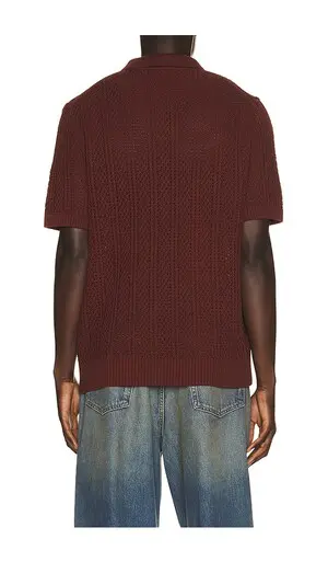 Vince Seed Stitch Rib Short Sleeve Polo Shirt In Red - Deep Satin