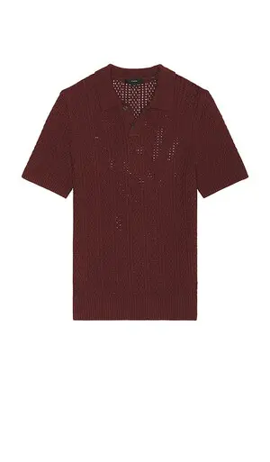 Vince Seed Stitch Rib Short Sleeve Polo Shirt In Red - Deep Satin