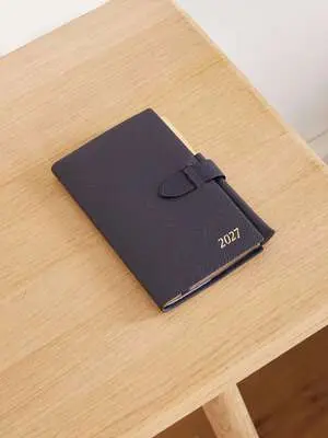Smythson Pastegrain 2027 Panama Textured-leather Diary With Pencil - Navy