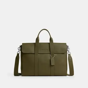 COACH OUTLET Coach Portfolio Brief In Refined Pebble Leather - Silver/olive