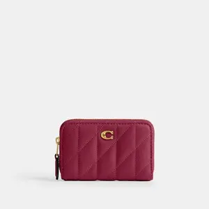 COACH OUTLET Essential Small Zip Around Card Case With Pillow Quilting - Brass/dark Fuchsia