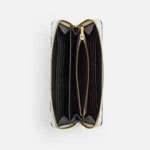 COACH OUTLET Long Zip Around Wallet With Gingham Print - Gold/black
