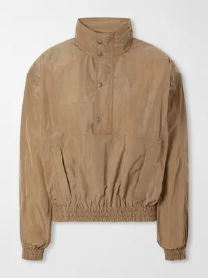 Saint Laurent Cropped Shell Jacket With Logo Embroidery - Neutrals