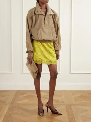 Saint Laurent Cropped Shell Jacket With Logo Embroidery - Neutrals