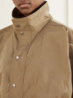 Saint Laurent Cropped Shell Jacket With Logo Embroidery - Neutrals